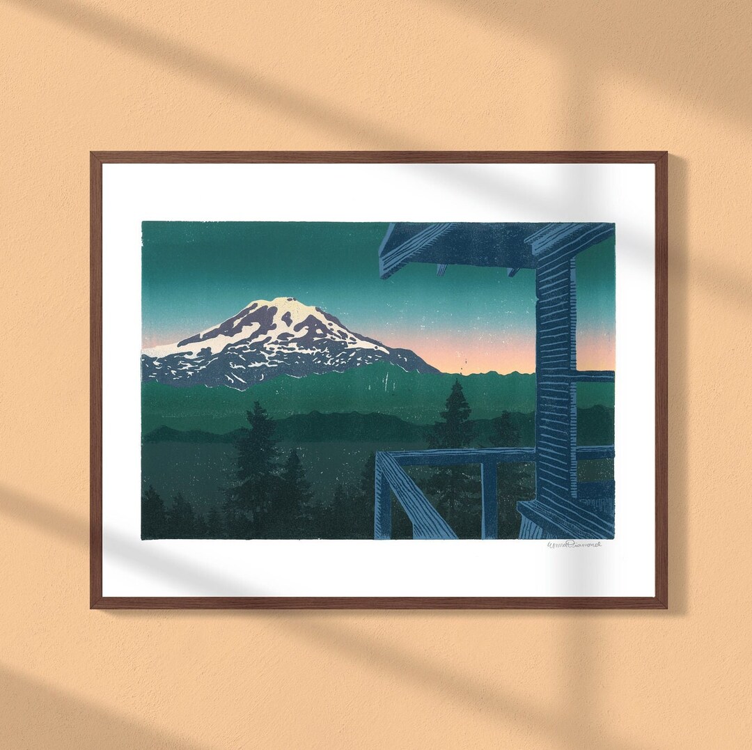 Mountain & Fire Lookout | Linocut Block Print Fine Art Reproduction - Etsy