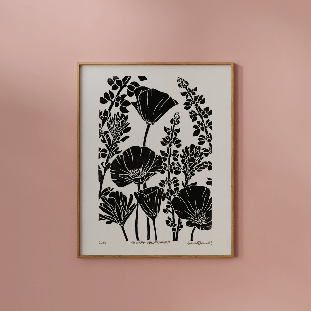 California Poppy Print | Linocut Print Fine Art Reproduction | Western ...