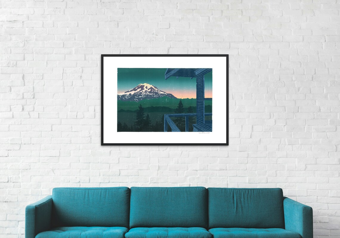 Mountain & Fire Lookout | Linocut Block Print Fine Art Reproduction - Etsy