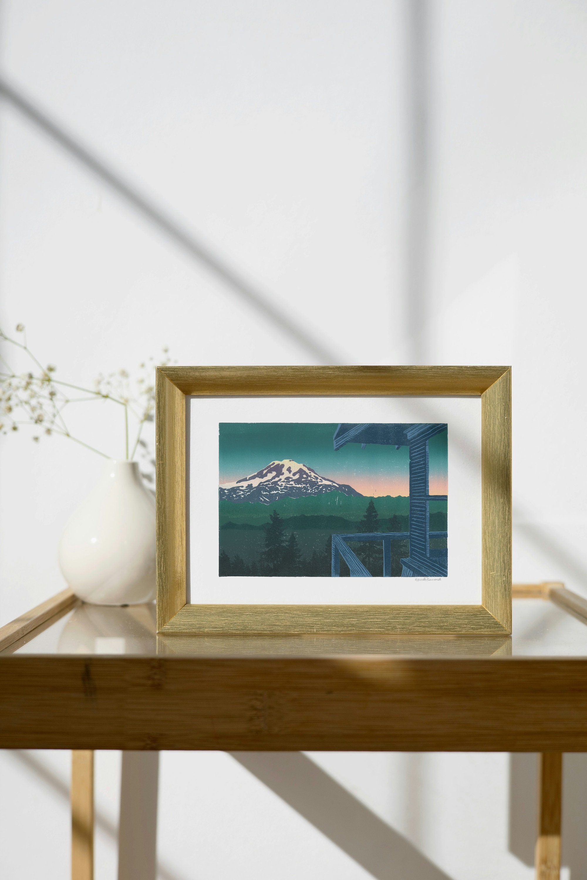 Mountain & Fire Lookout | Linocut Block Print Fine Art Reproduction - Etsy