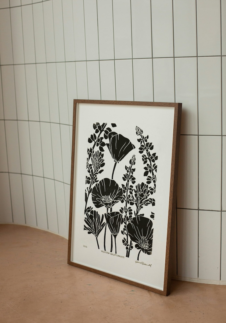 California Poppy Print | Linocut Print Fine Art Reproduction | Western ...