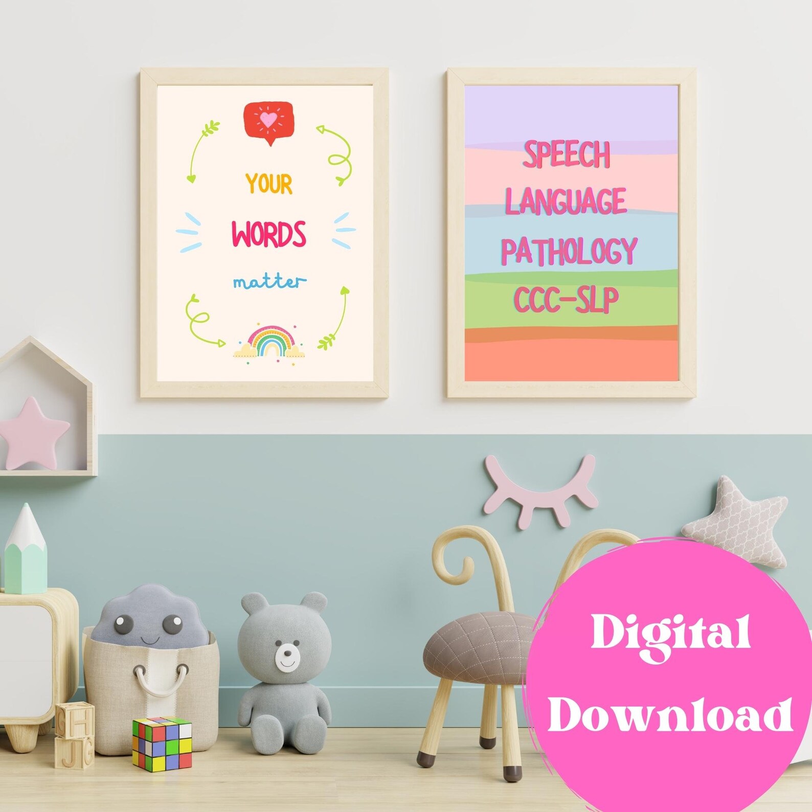 Colorful Speech Therapy Room Decor | Printable Wall Art Speech Language ...