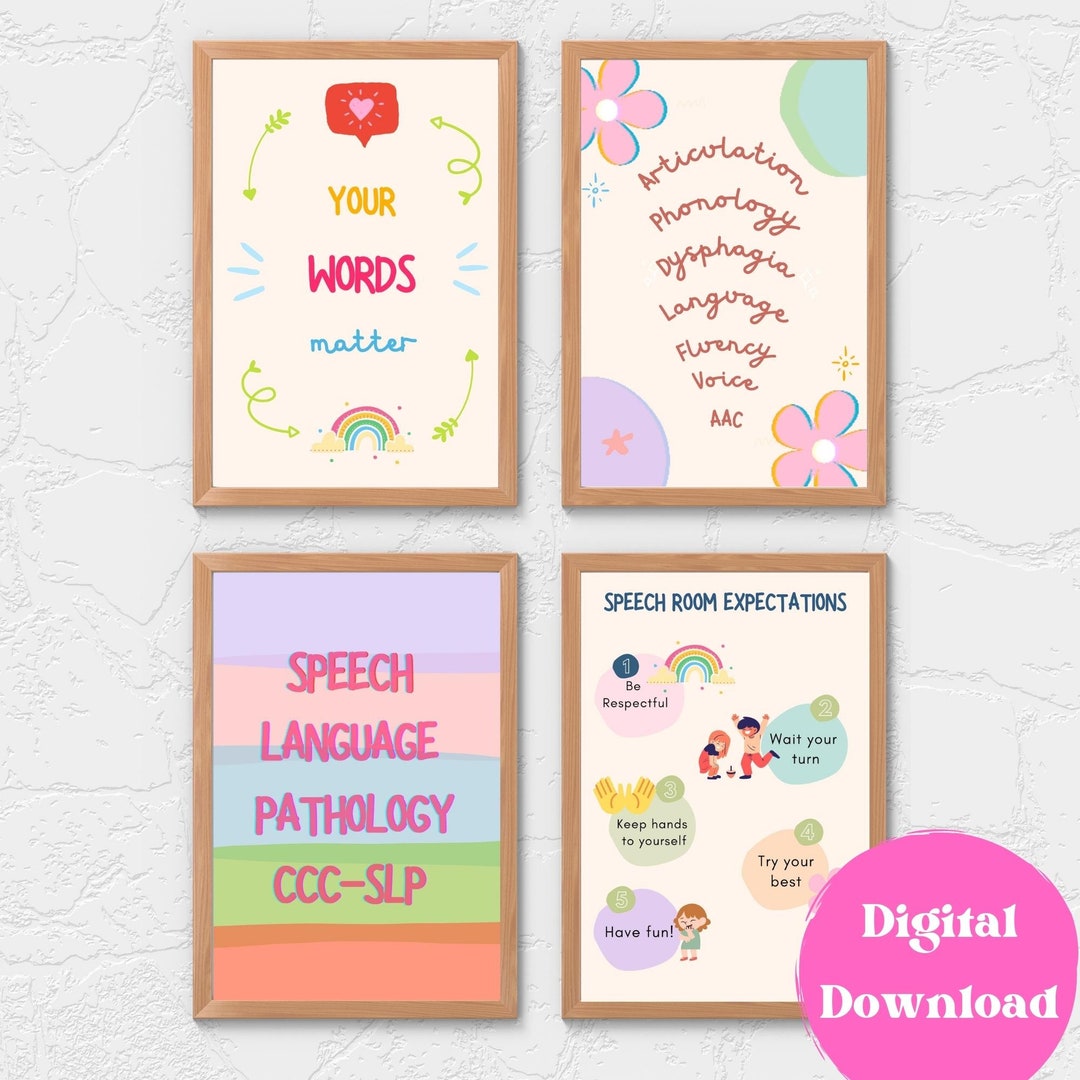 Colorful Speech Therapy Room Decor | Printable Wall Art Speech Language ...
