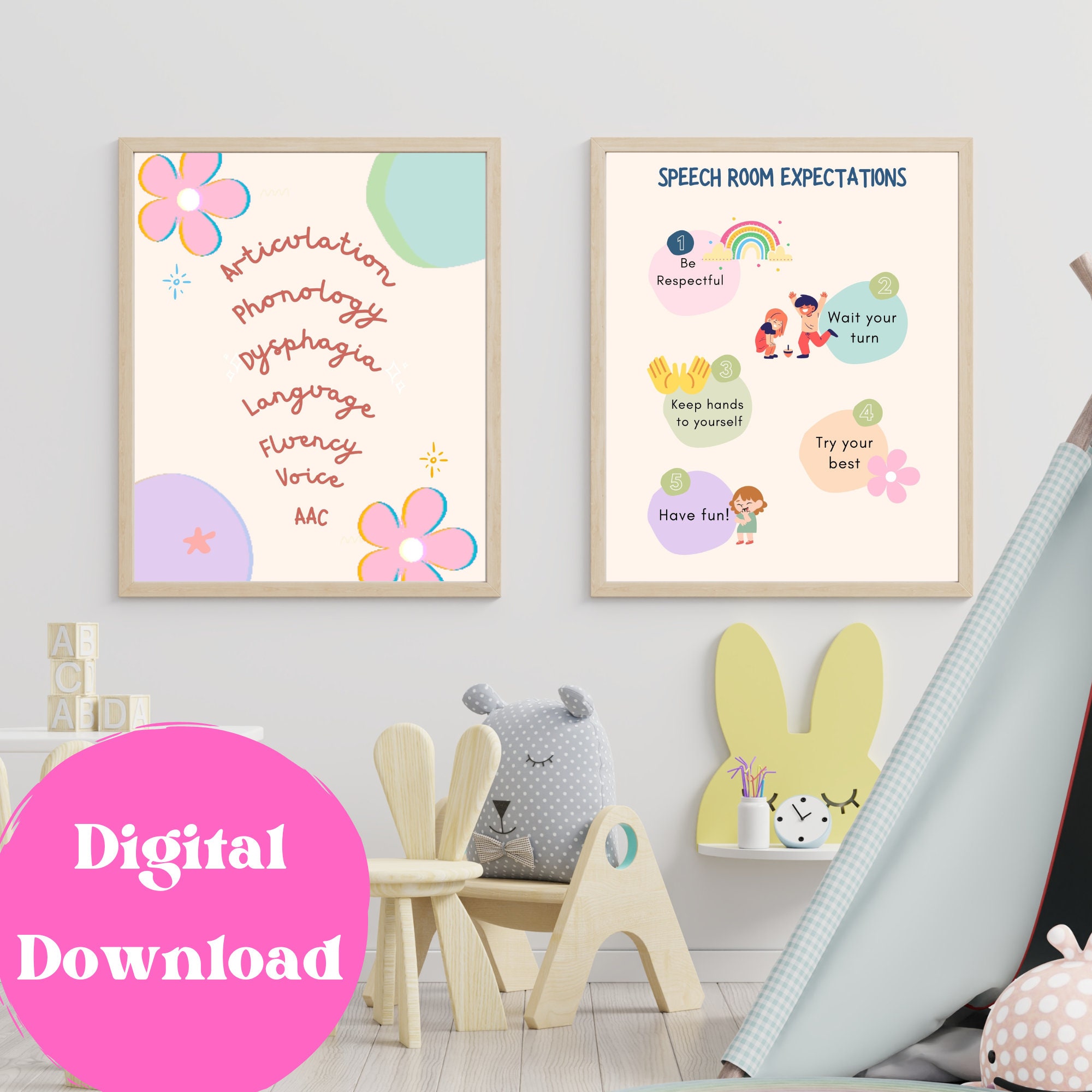 Colorful Speech Therapy Room Decor | Printable Wall Art Speech Language ...
