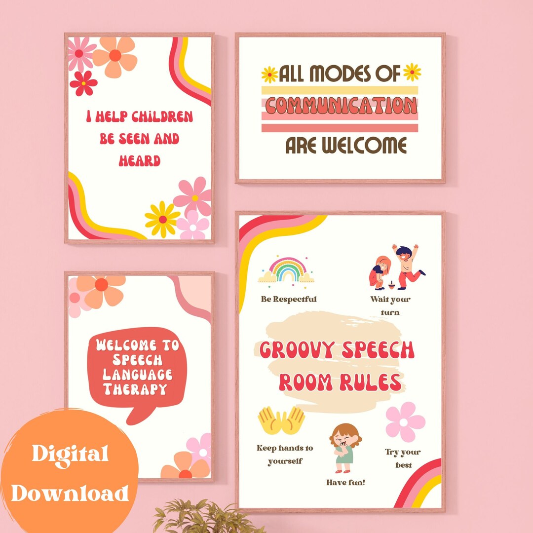 Retro Speech Therapy Room Decor | Printable Wall Art Speech Language ...