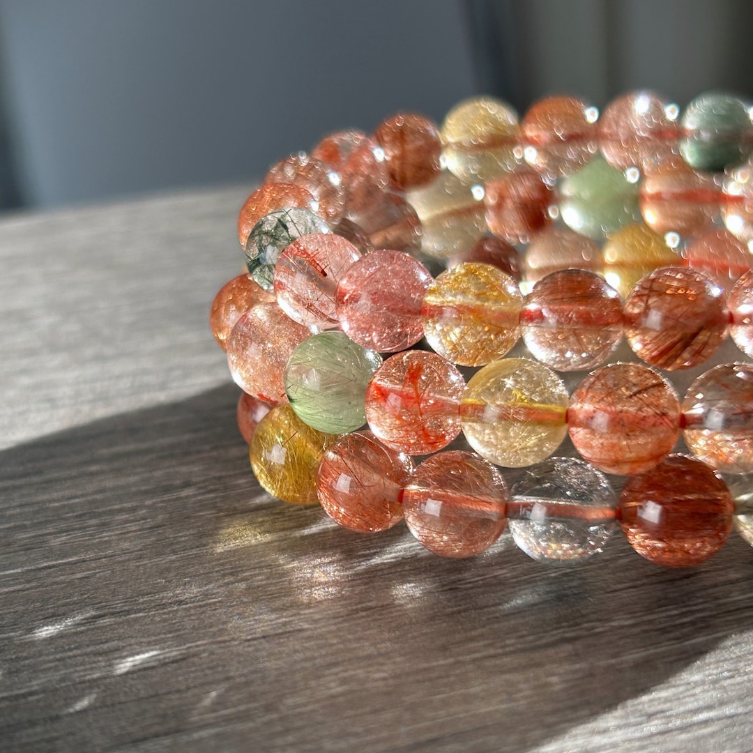 High Quality Natural Mixed Rutilated Quartz Beaded Bracelet in 8MM ...