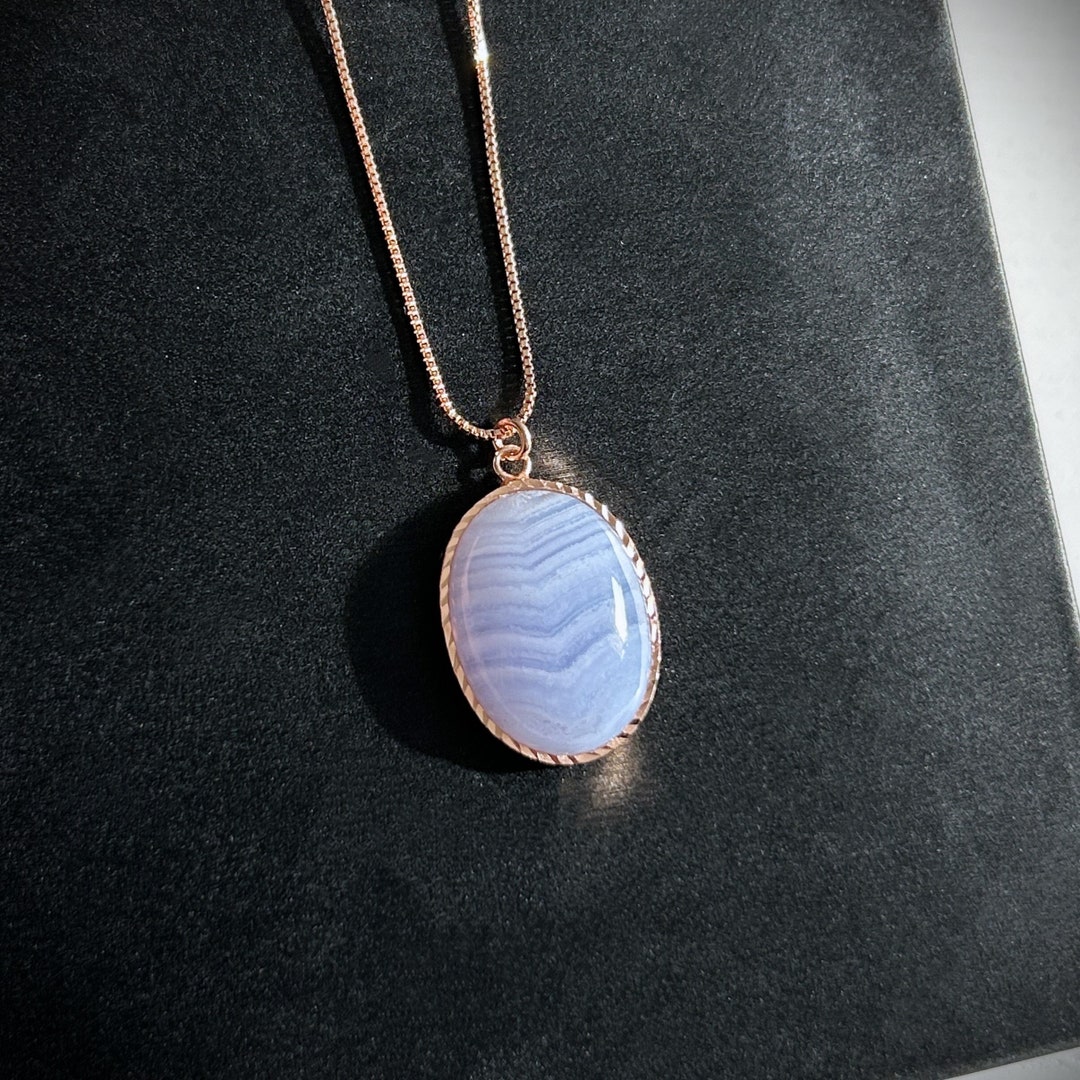 Natural Blue Lace Agate in Oval Shape Rose Gold Pendant | Blue Lace ...