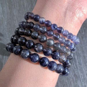Natural Iolite Beaded Bracelet in 6 to 9MM Custom Length Handmade ...