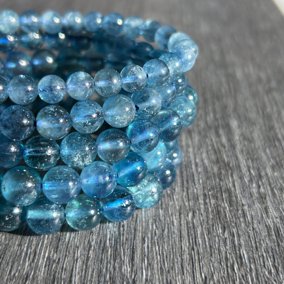 Rare High Quality Starry Devil Blue Aquamarine Beaded Bracelet in 6 to ...