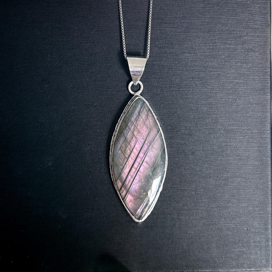 Natural Rare Purple & Pink Labradorite Silver Large Pendant ...