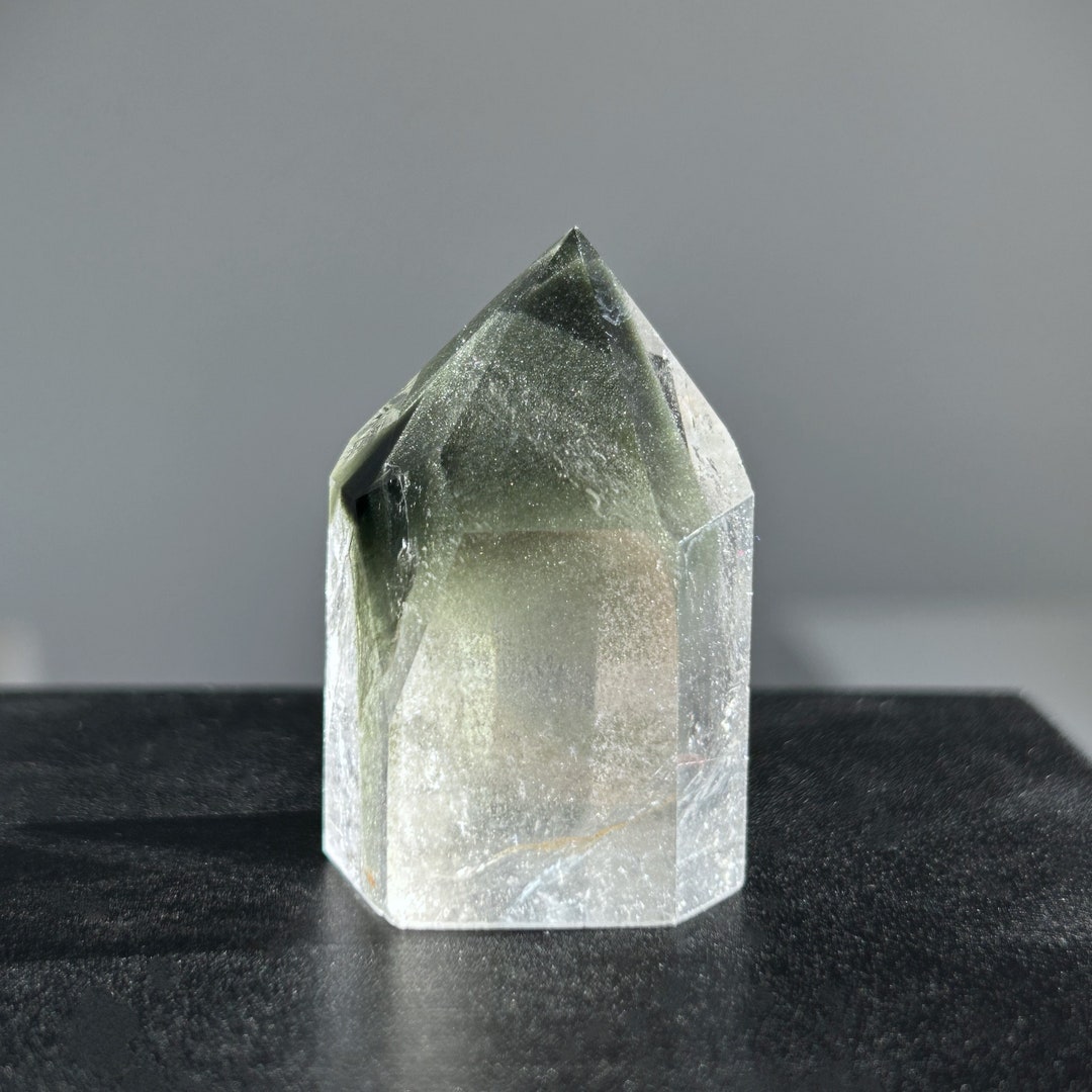 Rare Natural Green Phantom Quartz Points Polished Faceted Standing ...