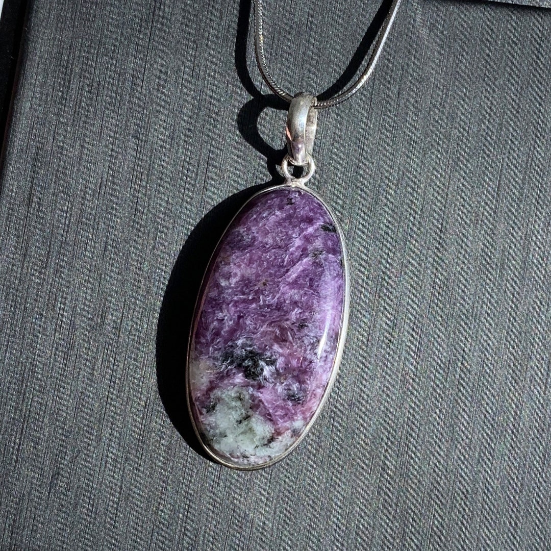 Rare Natural Charoite Large Oval Pendant Charoite Necklace Charoite ...