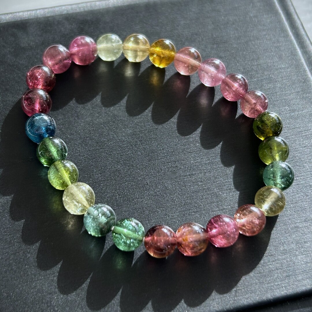 Rare Top Quality Natural Multicolour Tourmaline Beaded Bracelet in 7MM ...