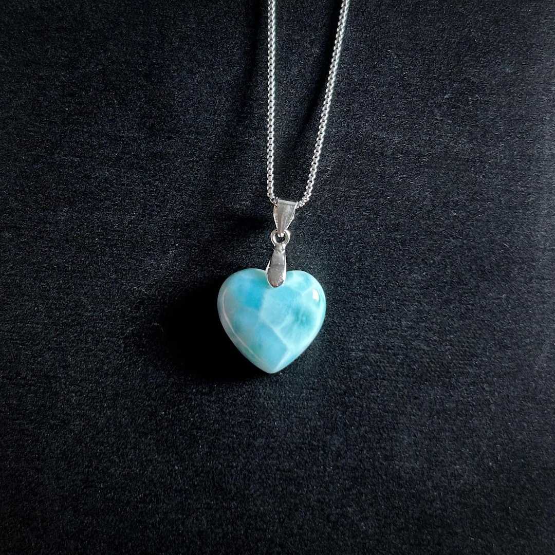 Rare Natural Larimar in Heart Shape Silver Pendant | Larimar Pendant ...