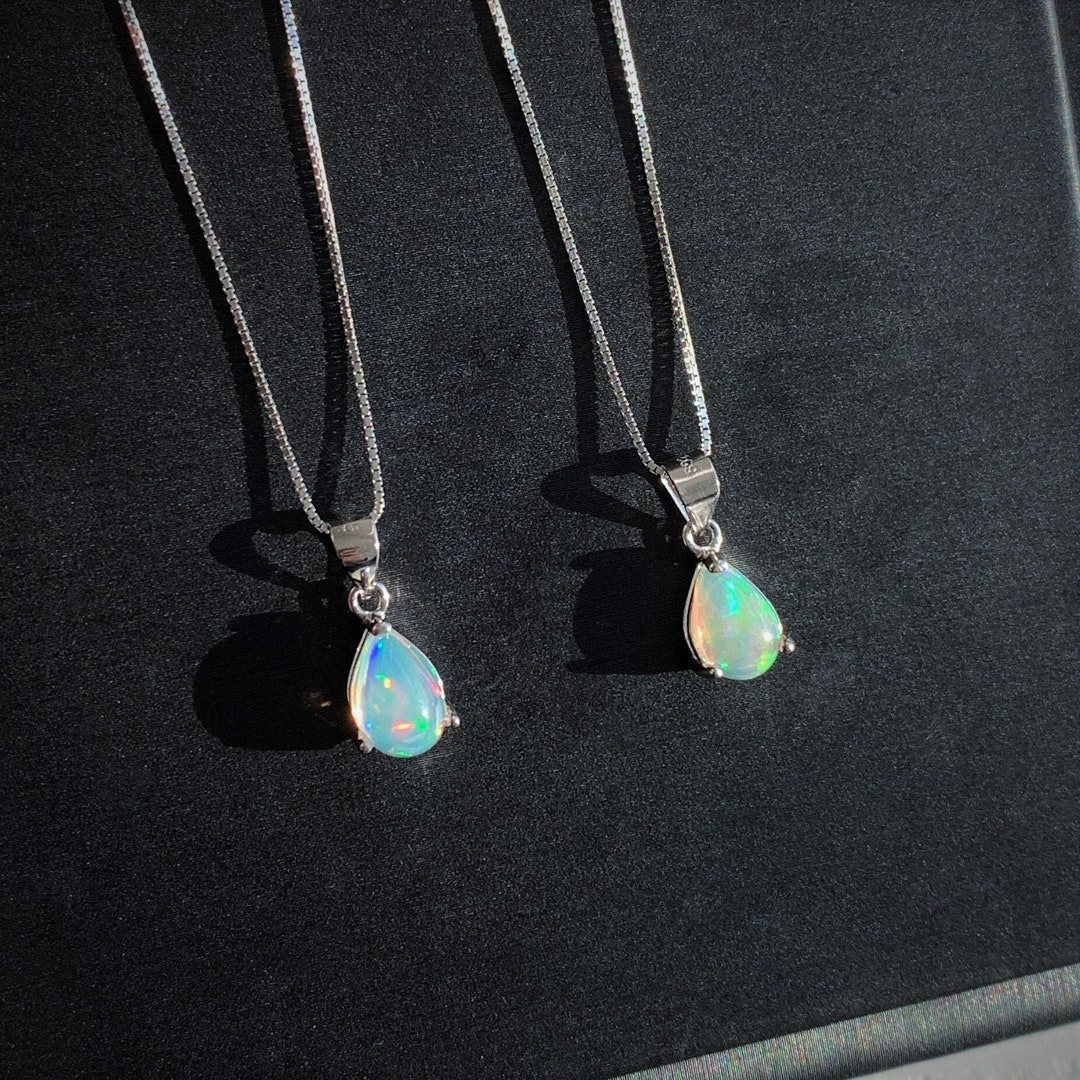 Rare Natural Rainbow Opal in Pear Shape Silver Pendant Opal - Etsy UK