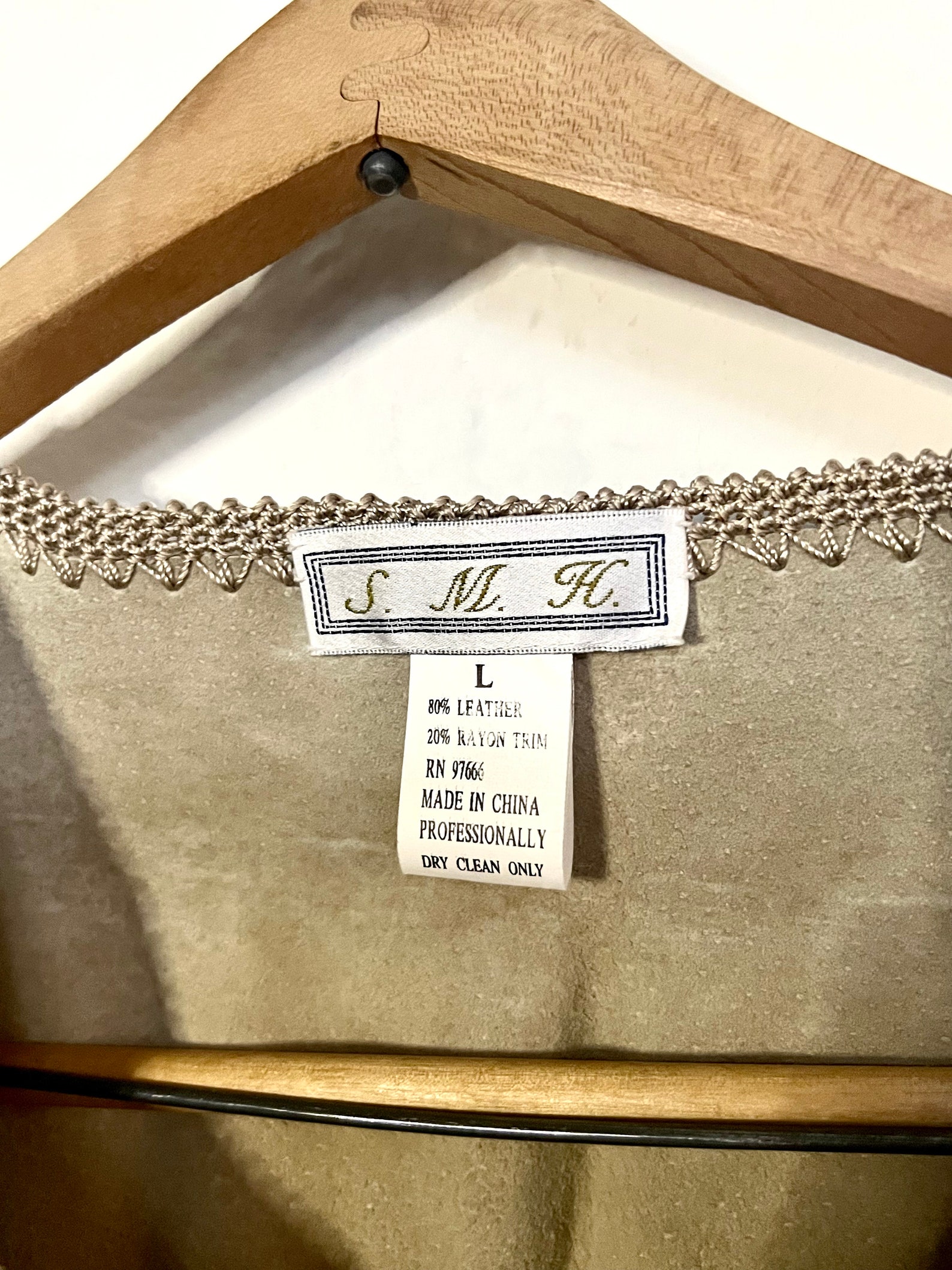 Vintage 90s Leather Suede Light Tan Vest Hand Knit in China SMH With ...