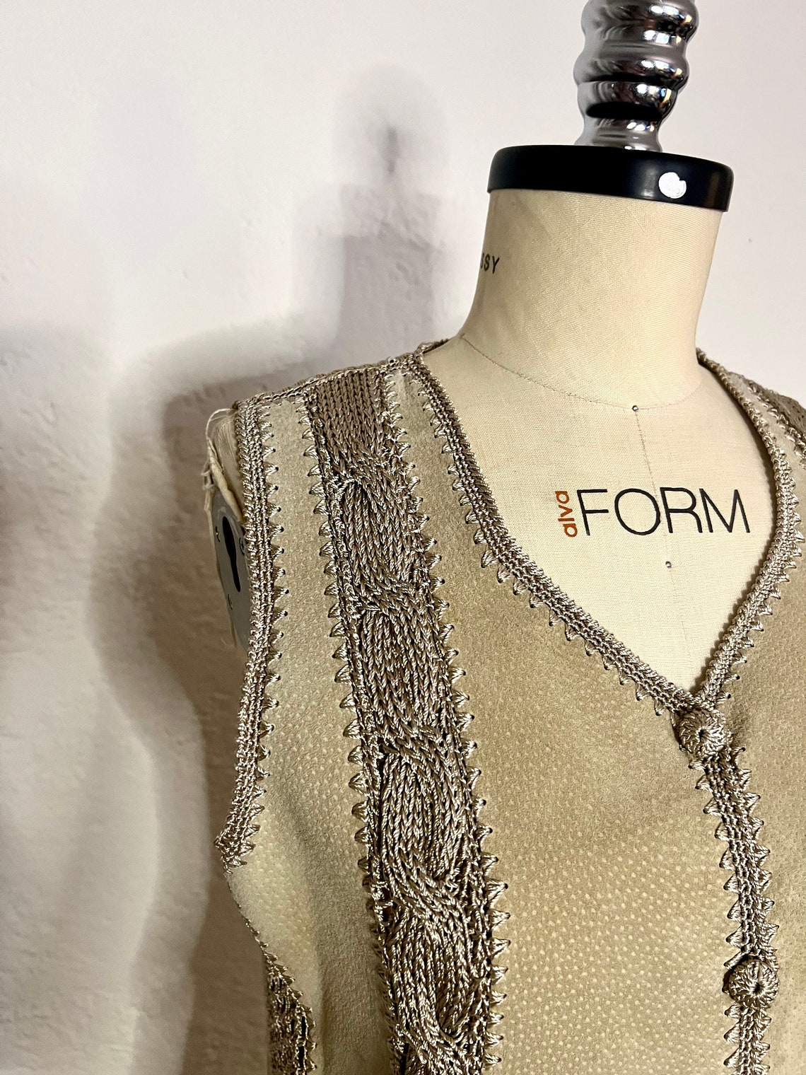 Vintage 90s Leather Suede Light Tan Vest Hand Knit in China SMH With ...