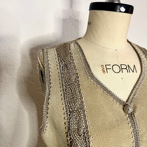 Vintage 90s Leather Suede Light Tan Vest Hand Knit in China SMH With ...