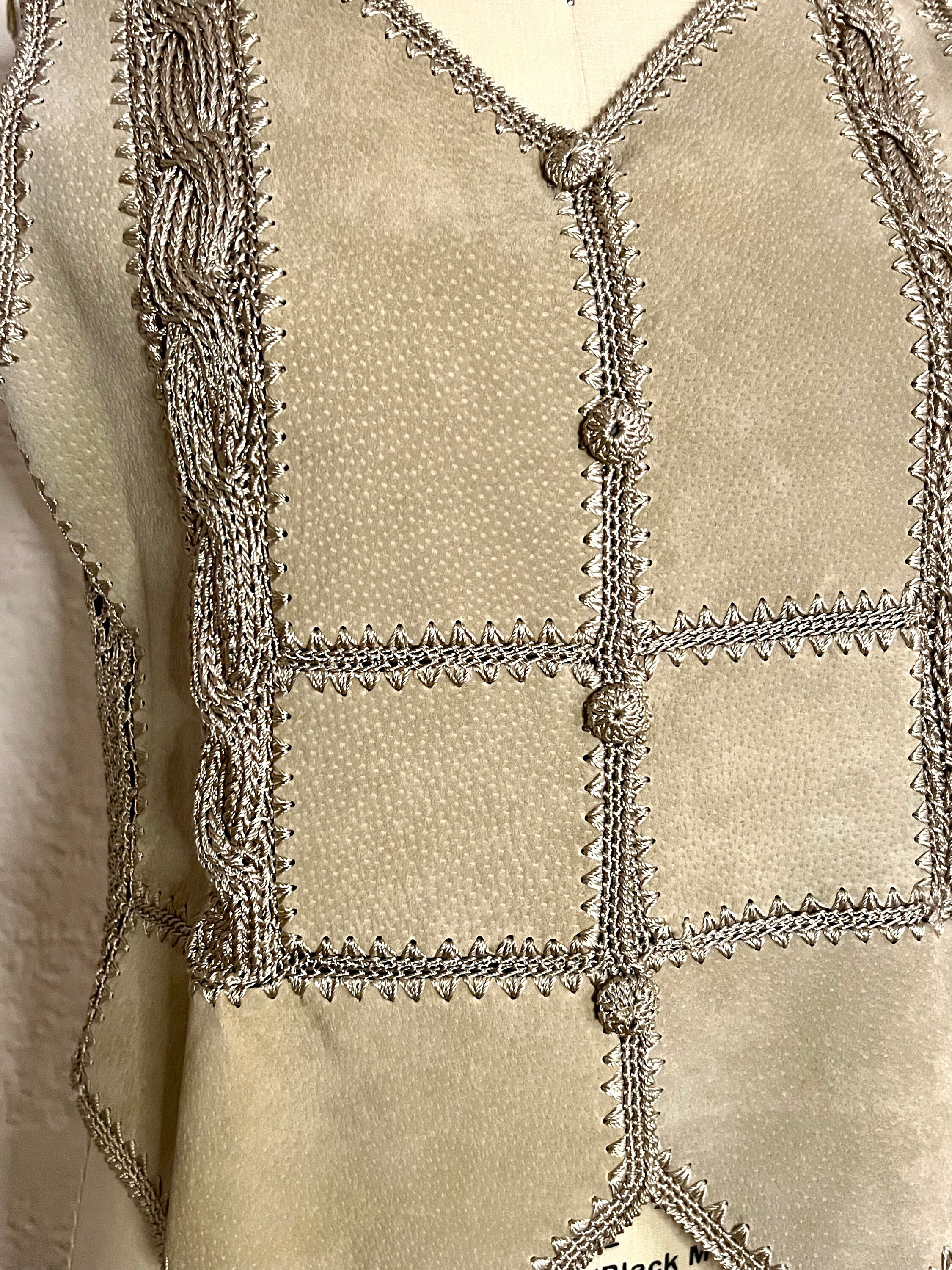 Vintage 90s Leather Suede Light Tan Vest Hand Knit in China SMH With ...