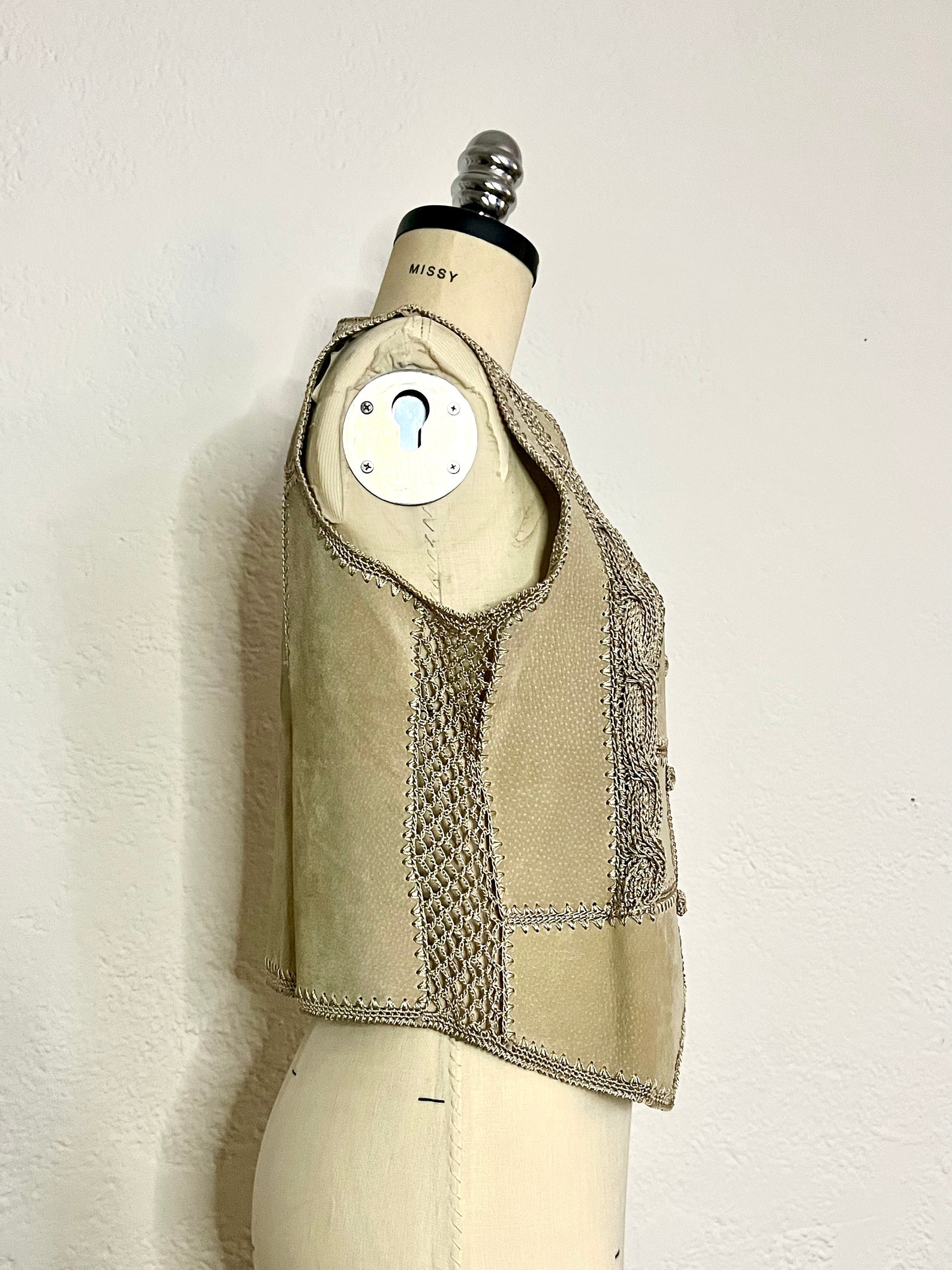 Vintage 90s Leather Suede Light Tan Vest Hand Knit in China SMH With ...
