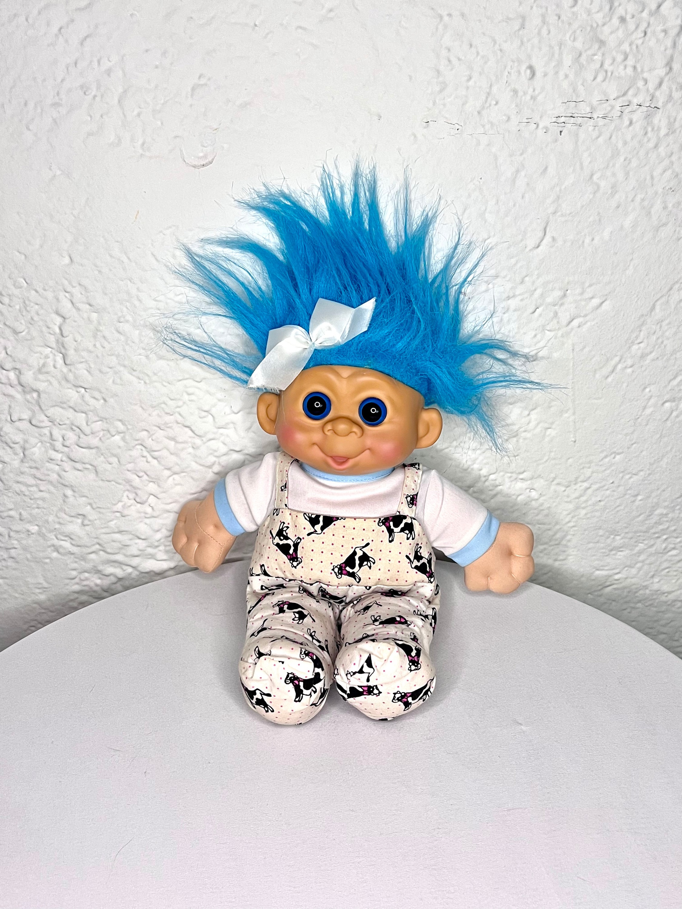 90s Troll in Cow Overalls With Blue Eyes Blue Hair and Hair - Etsy