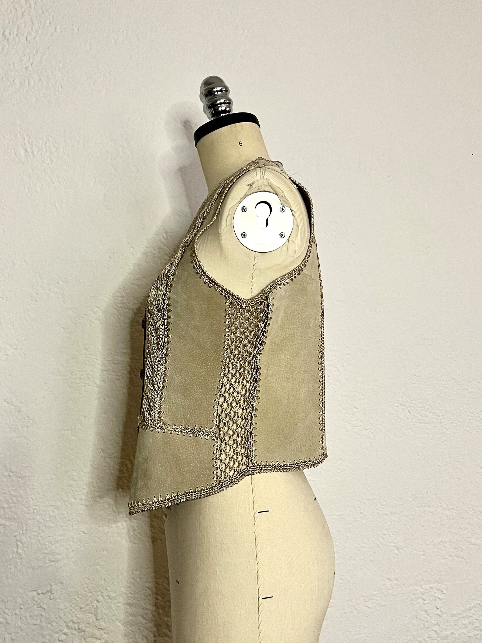 Vintage 90s Leather Suede Light Tan Vest Hand Knit in China SMH With ...