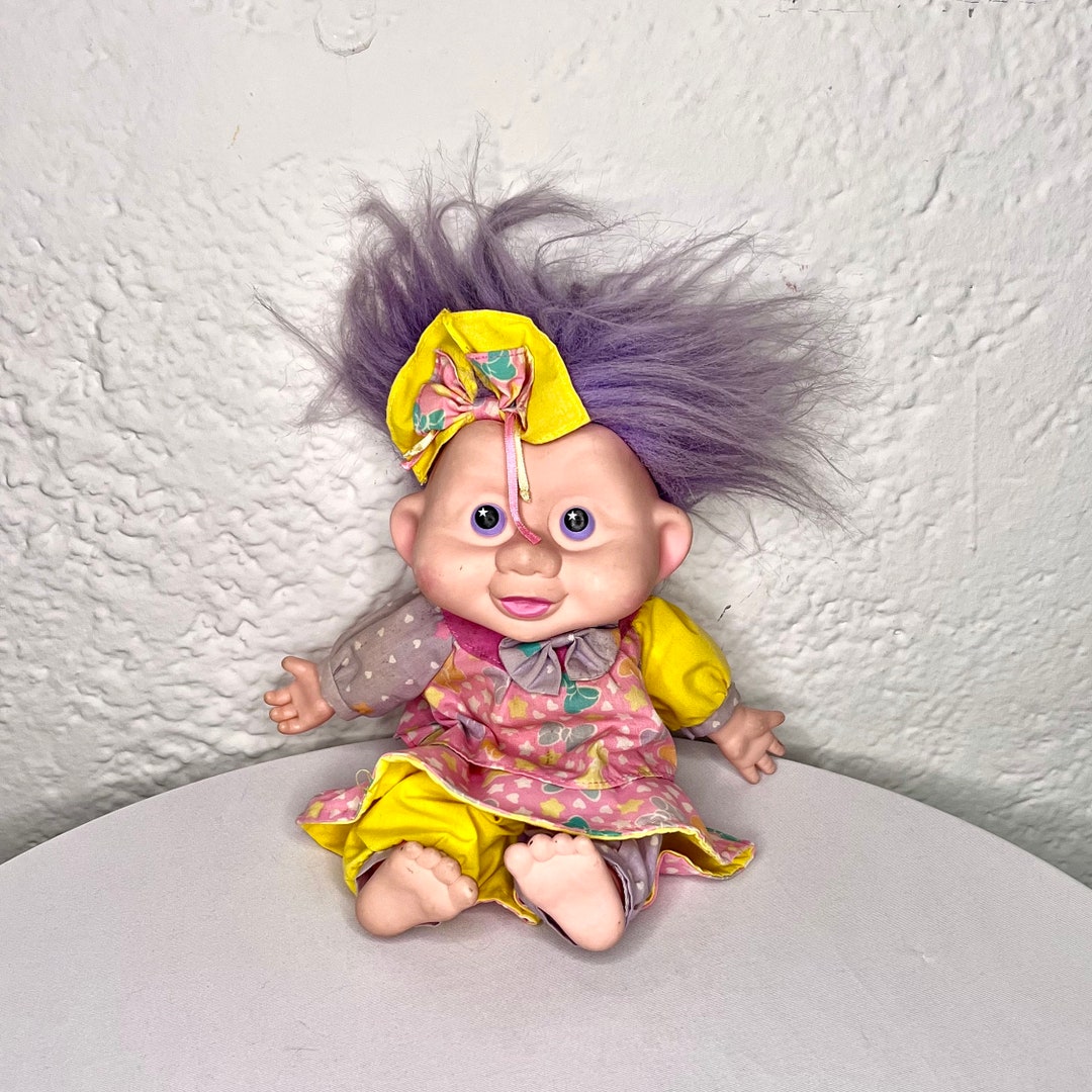 90s Large Magic Troll Poseable Plush Doll in a Dress and Bow in Her ...