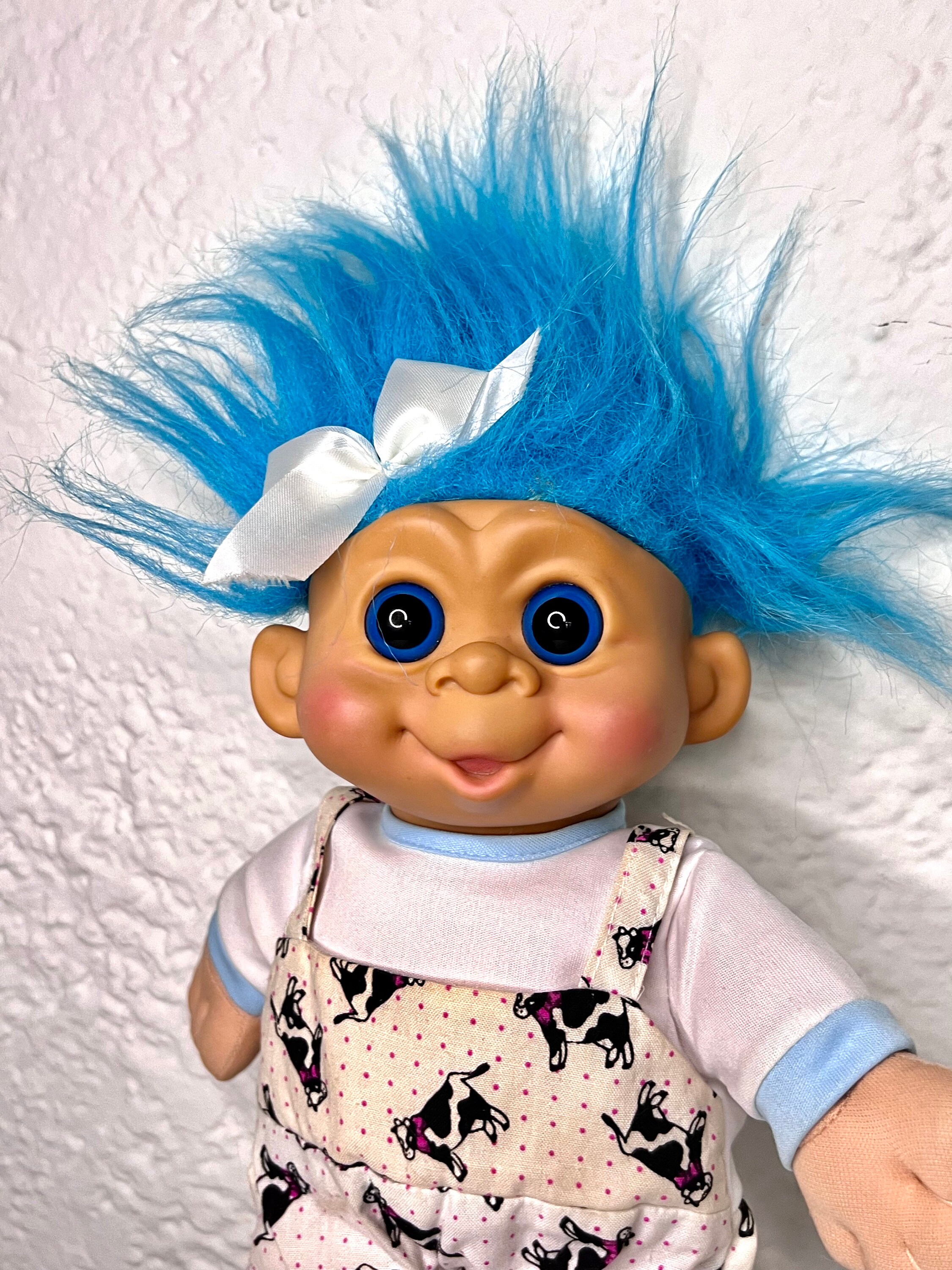 90s Troll in Cow Overalls With Blue Eyes Blue Hair and Hair - Etsy