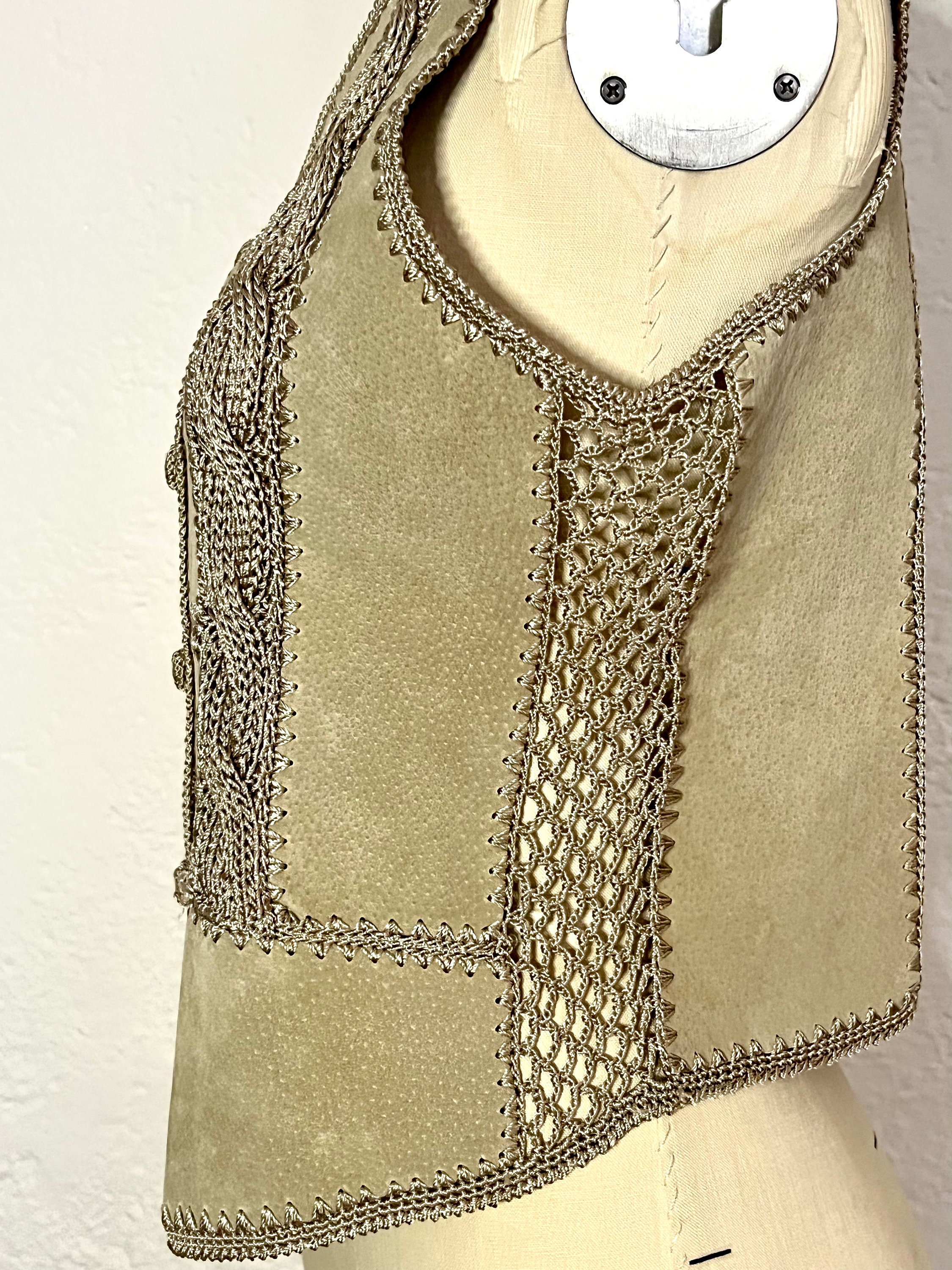 Vintage 90s Leather Suede Light Tan Vest Hand Knit in China SMH With ...