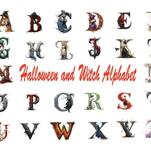 26 PNG Watercolor Halloween and Witch Alphabet Clipart, Illustration ...