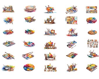 20 Painting PNG / Watercolor Art Digital / Paint Brush Bundle / Artist ...