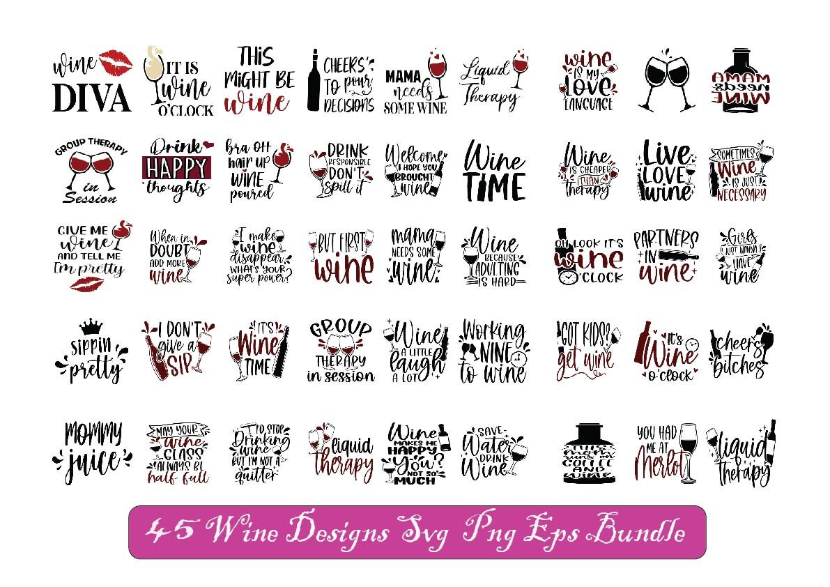 Wine Quotes SVG Bundle: Funny Sassy Sayings, Wine Glass Clipart ...