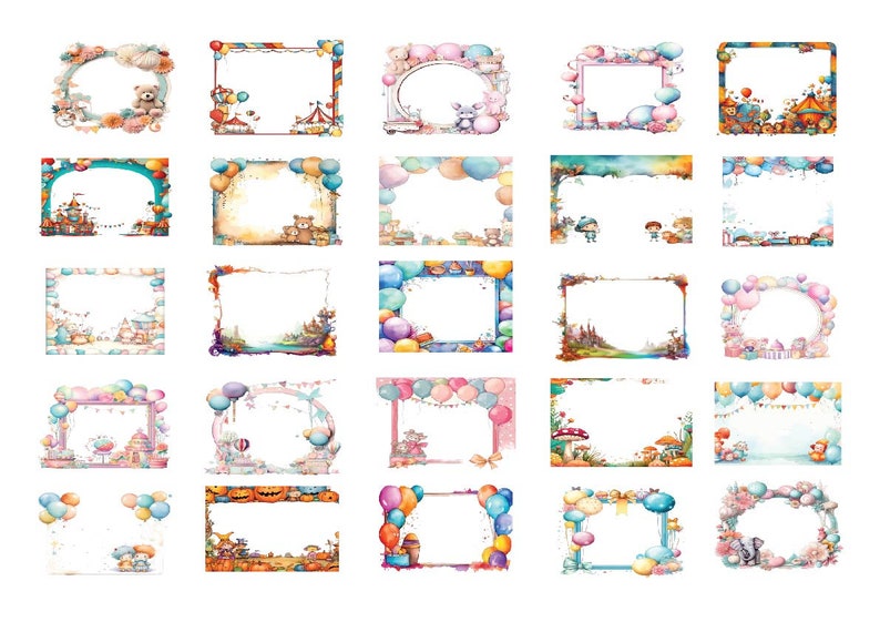 Watercolor Birthday Party Borders and Frames Clipart Bundle of 25 ...