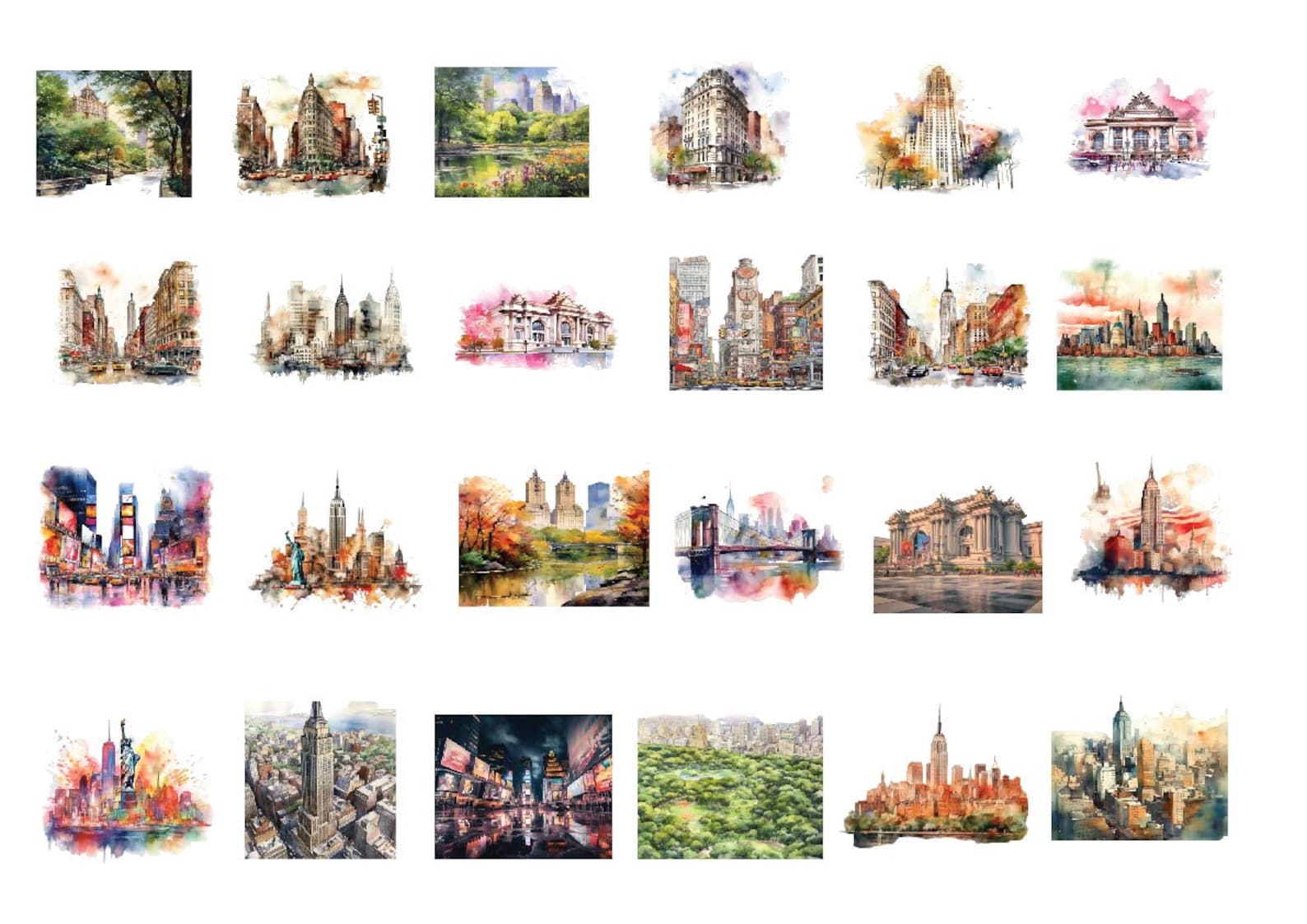 Watercolor New York City 24 Clipart, PNG Digital Files on White ...