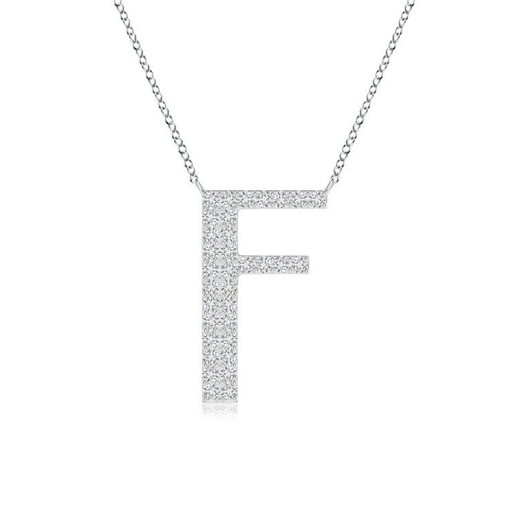 Letter f Necklace 14K Solid Gold Initial Letter Alphabet Moissanite ...