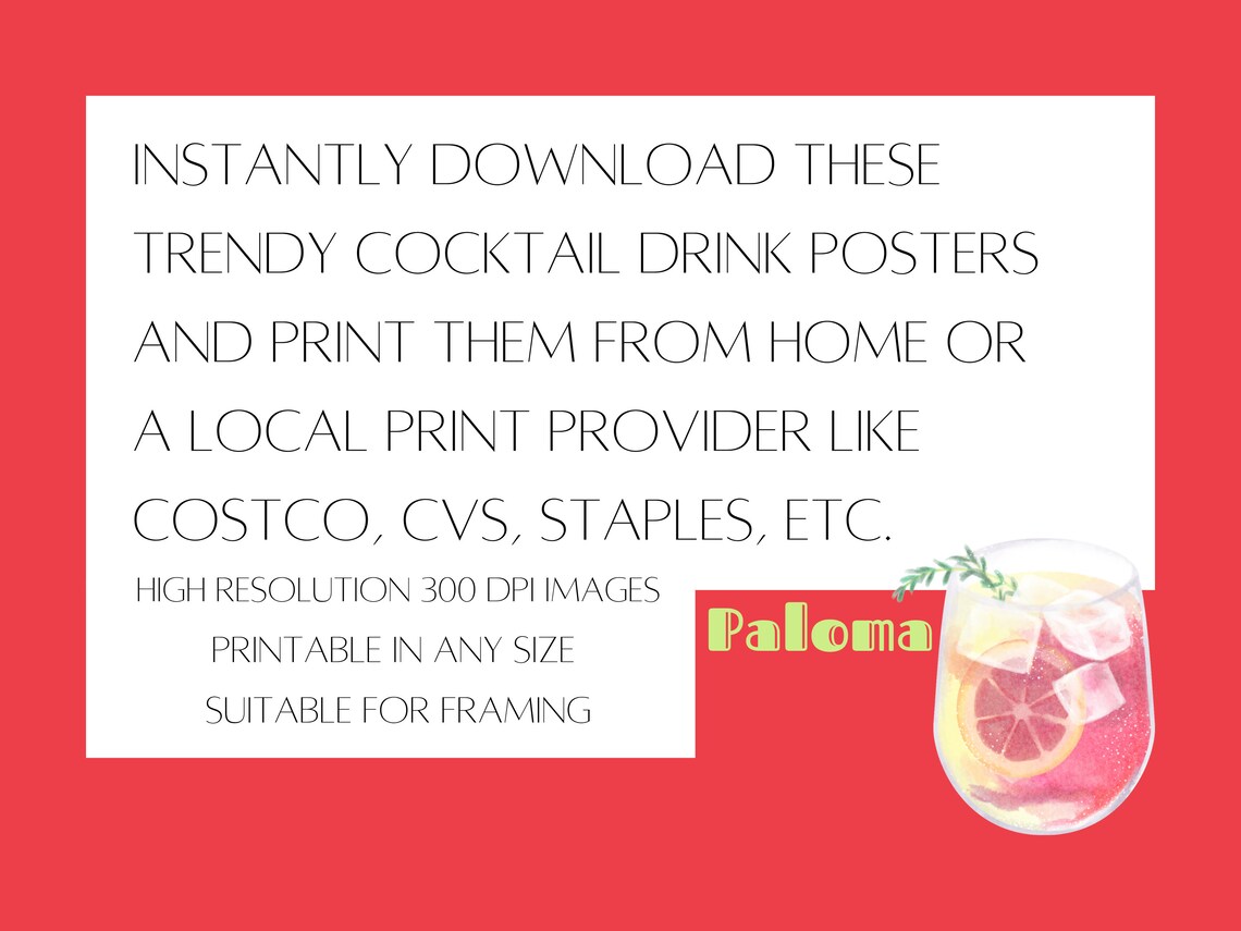Cocktail Poster Template Drink Poster Template Printable Cocktail Drink ...