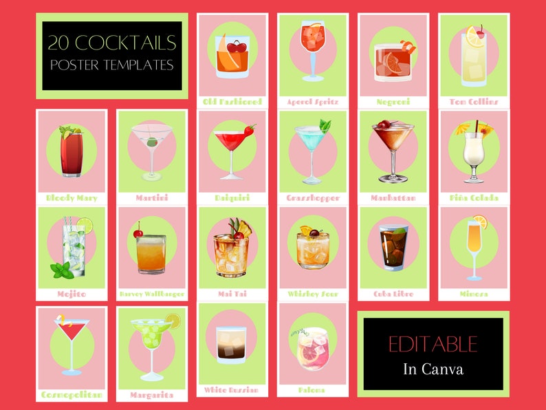 Cocktail Poster Template Drink Poster Template Printable Cocktail Drink ...