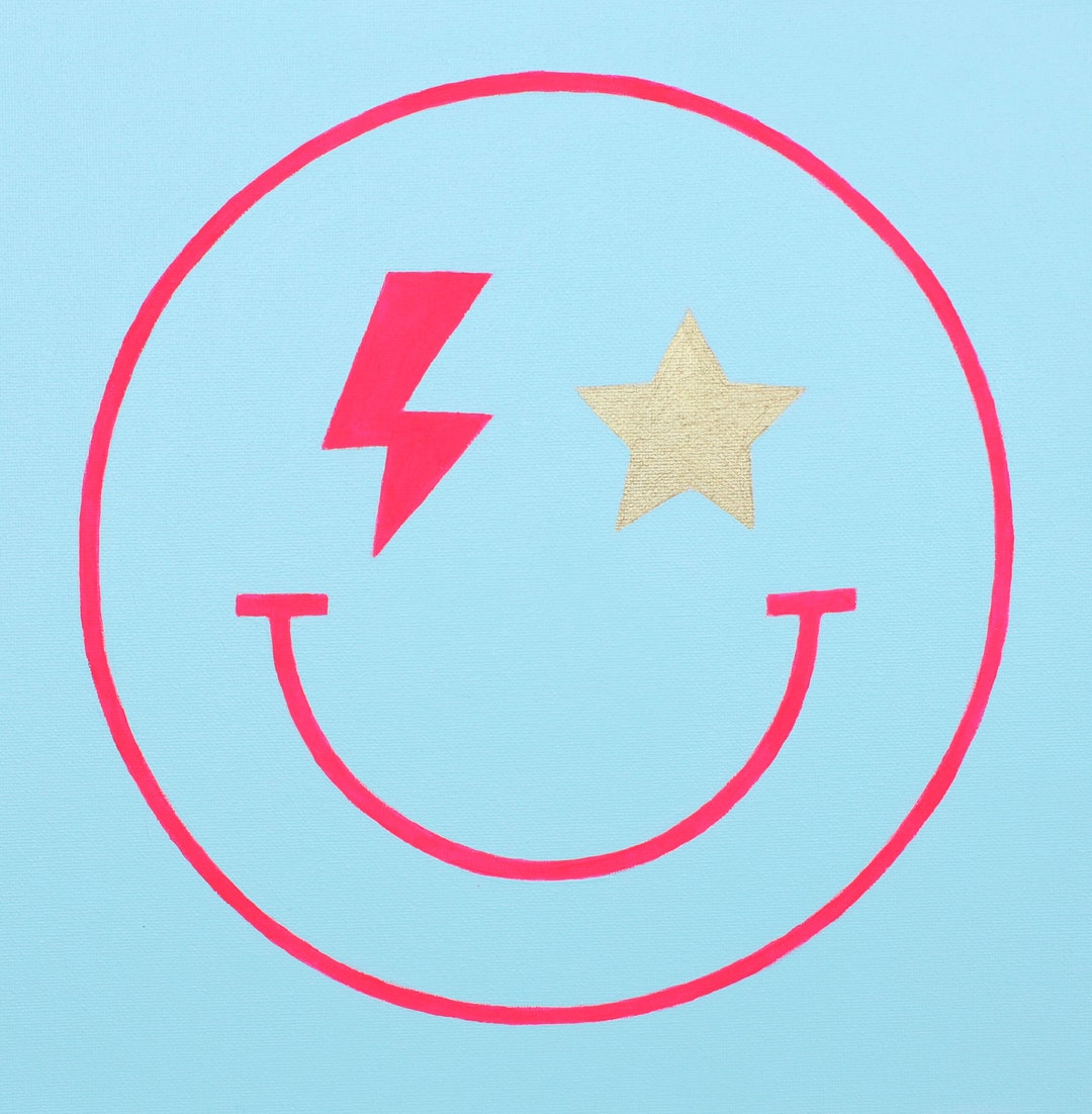 Original Preppy Smily Face Painting on Canvas - Etsy