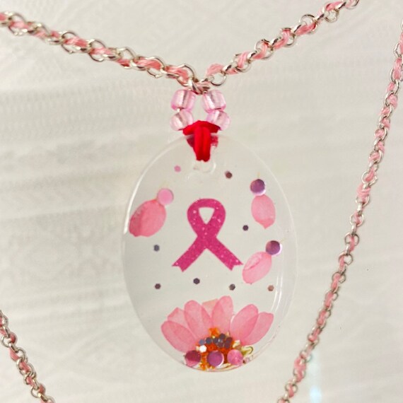 Pink Breast Cancer Ribbon Awareness Pendant Necklace / Raise - Etsy