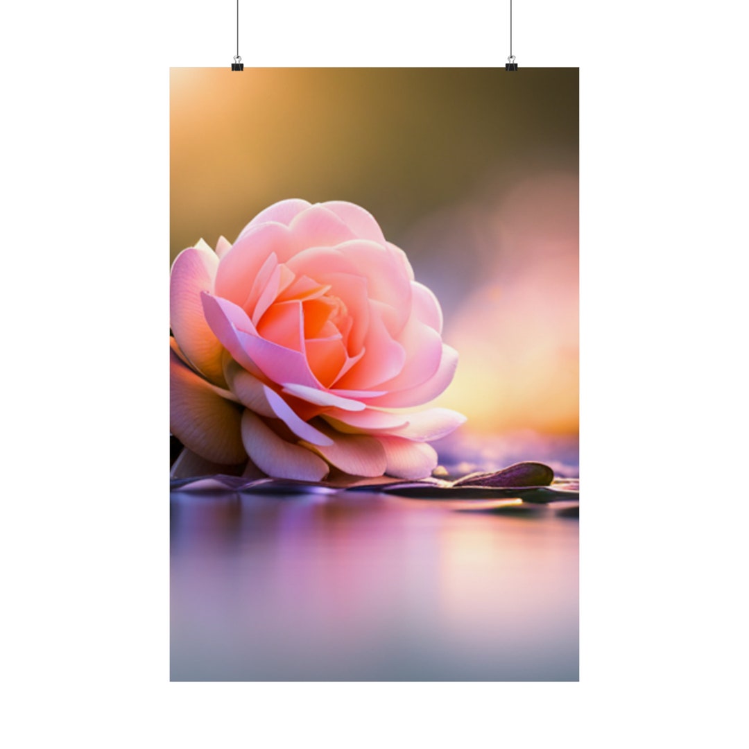 Single Pink Rose Pastel Matte Vertical Posters, Rose Flower Wall Art ...