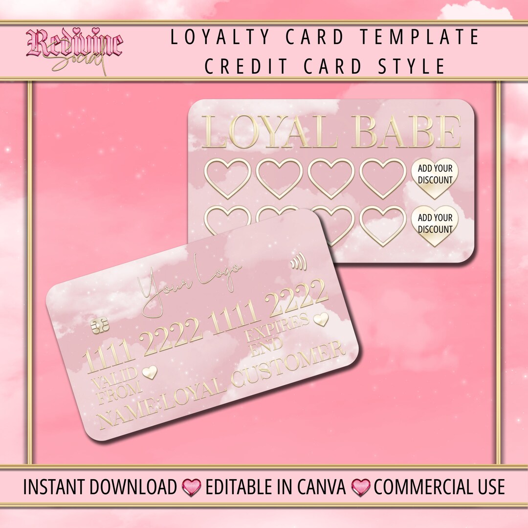 Loyalty Card Credit Card Style, Loyalty Card Design Template, Pink ...