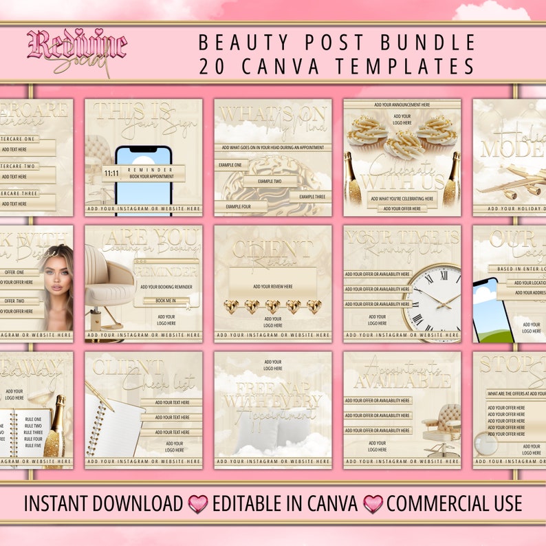 20 Beauty Post Template, Social Media Post, Beauty Salon Flyer, Canva ...