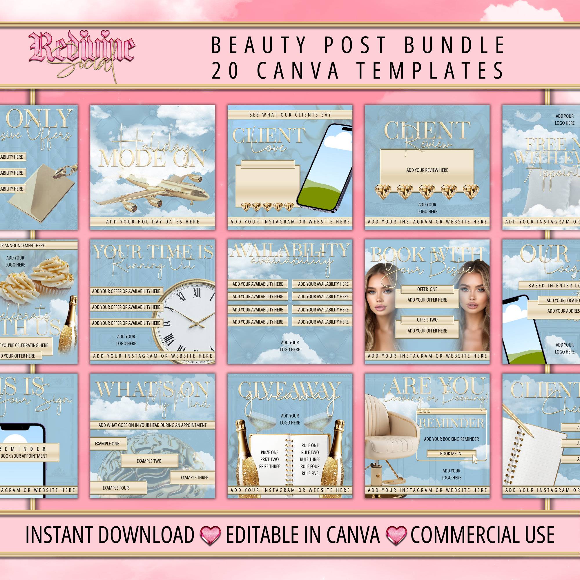 20 Beauty Post Template, Social Media Post, Beauty Salon Flyer, Canva Template, Instagram ...