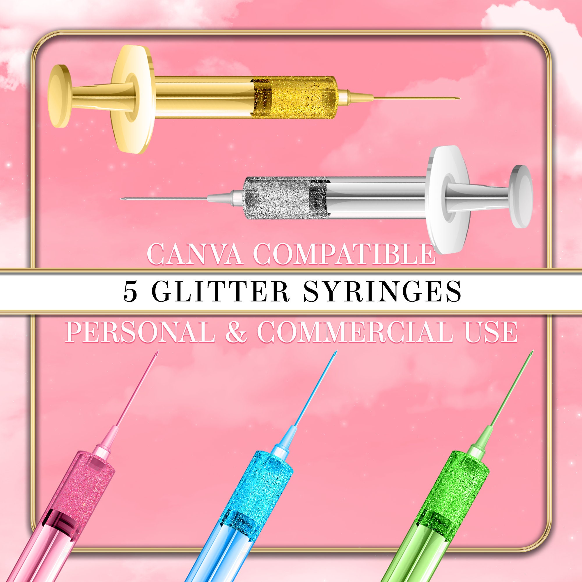 Glitter Syringe Needle Clip Art, Aesthetics Elements, Lip Filler ...