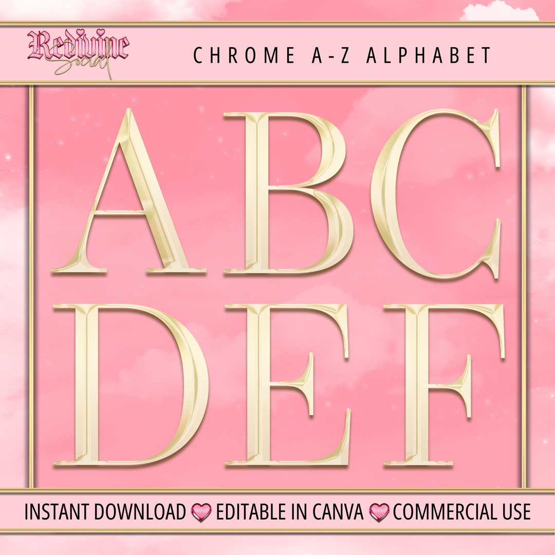 Gold Chrome Alphabet Letters, Canva Letters, Chrome Alphabet, Gold ...
