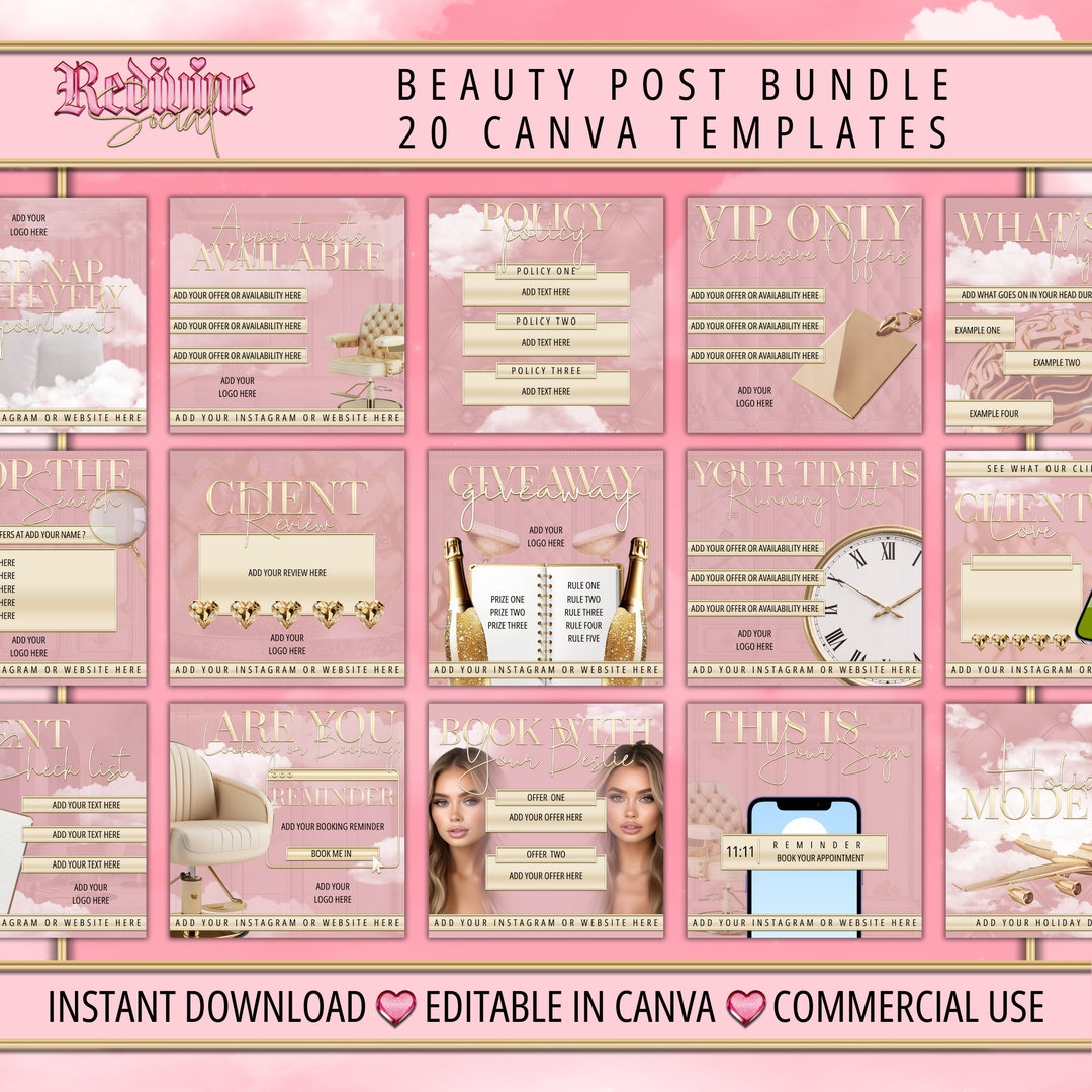 20 Beauty Post Template, Social Media Post, Beauty Salon Flyer, Canva ...