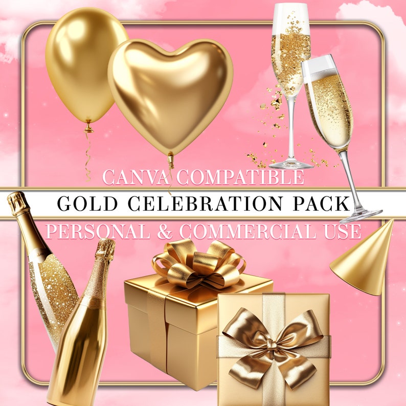 Gold Celebration Bundle, Party Clip Art, Celebration Clip Art, Gold ...