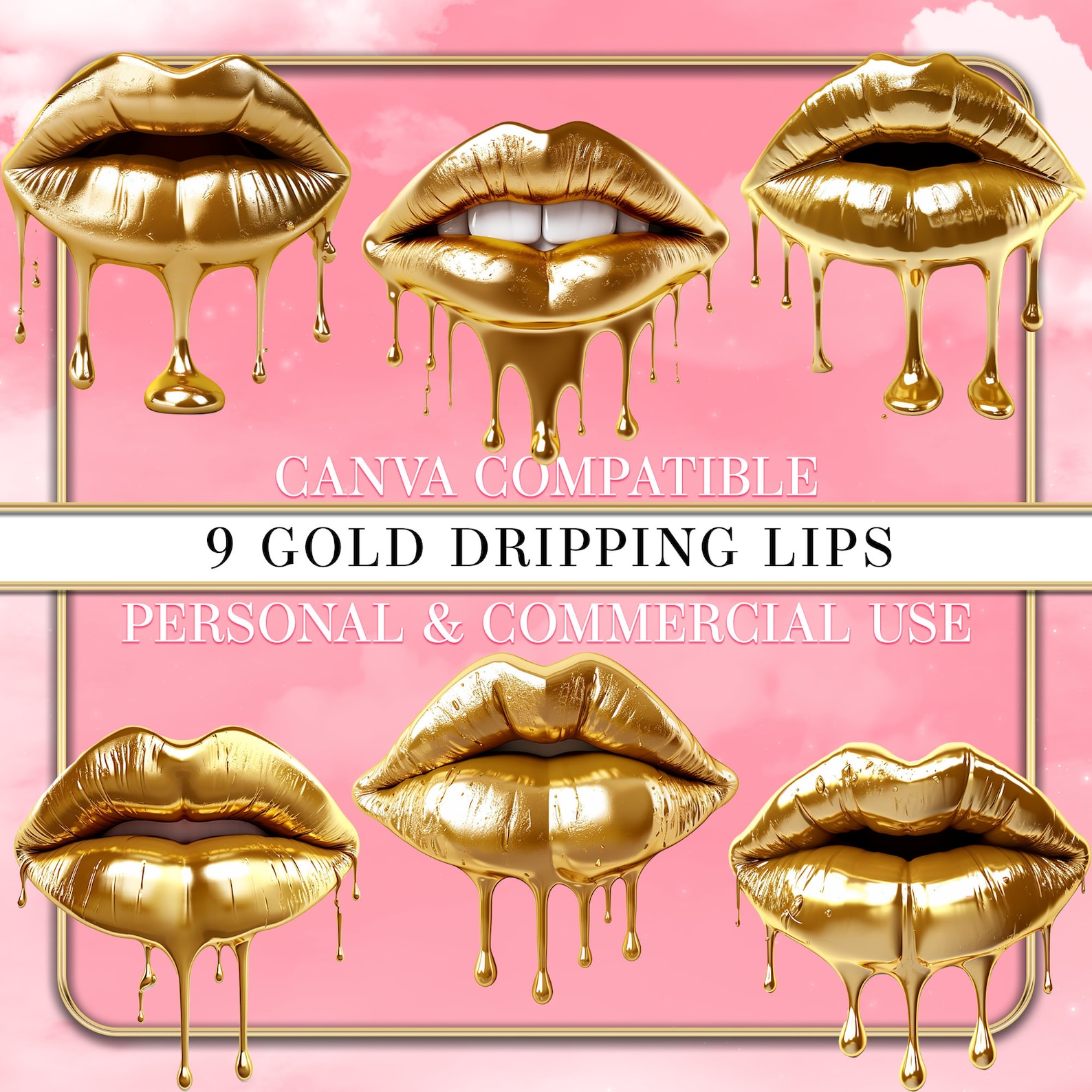 Gold Chrome Dripping Lips, Chrome Lips, Gold Lips, Aesthetics Clip Art ...