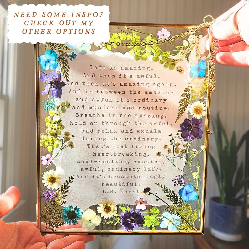 Custom 8x10 Handmade Pressed Floral Glass | Enter Your Own Poem ...