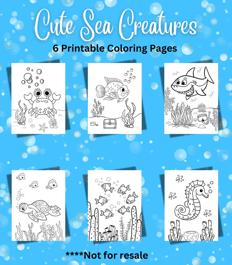 Cute Sea Creatures- 6 Printable Children's Coloring Pages-downloadable ...